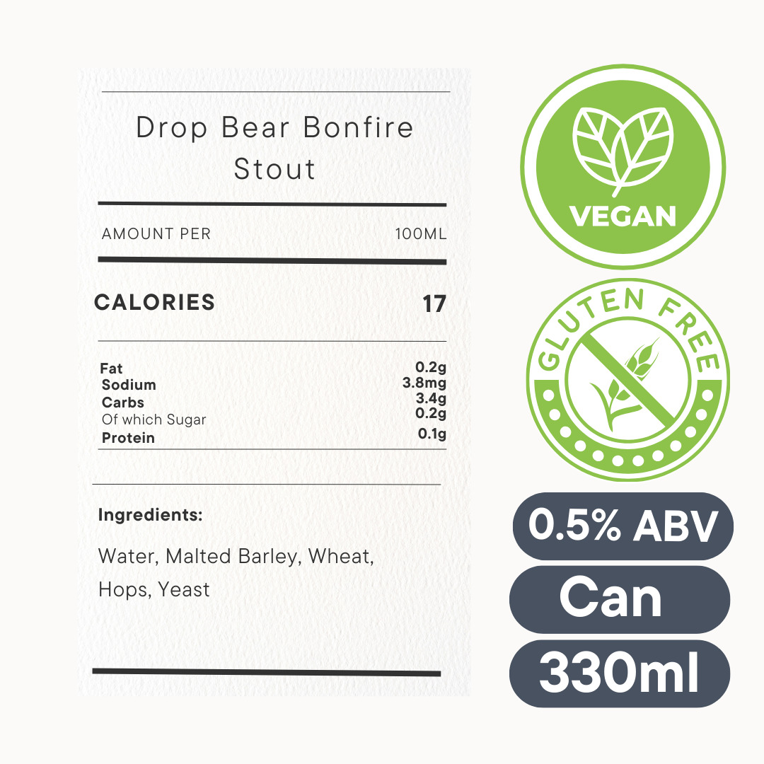Drop Bear Bonfire Stout 0.5% – Alcohol Free Beer | 330ml